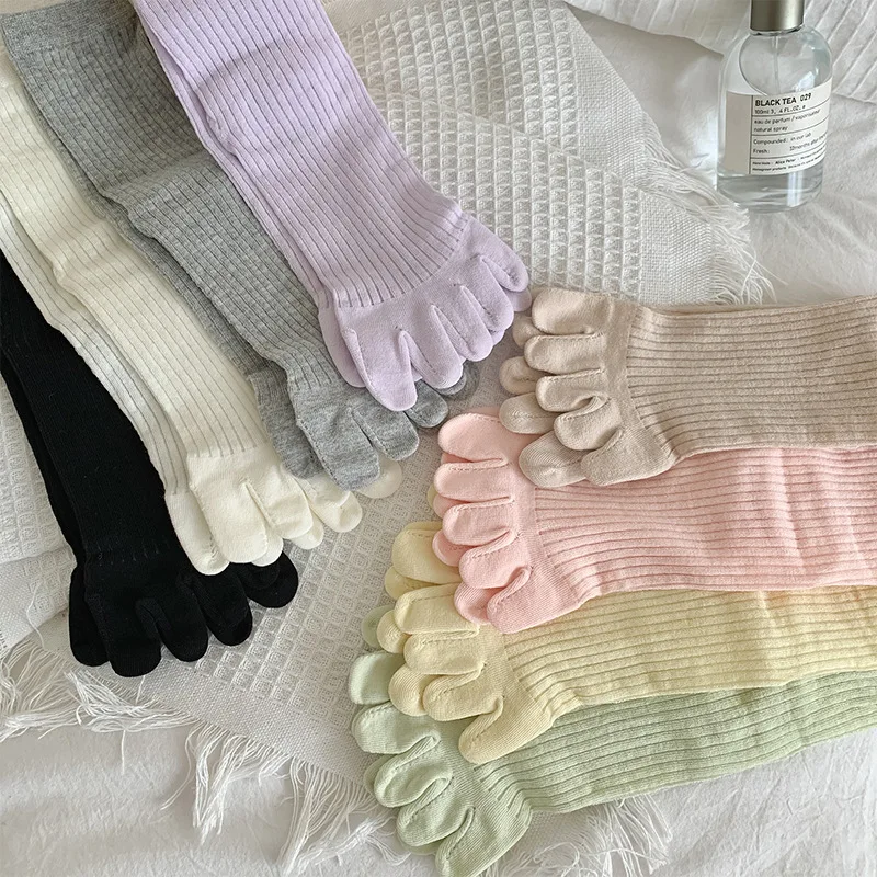 Spring-Summer-Thin-Five-Finger-Socks-Women-Girls-Solid-Striped-Split ...