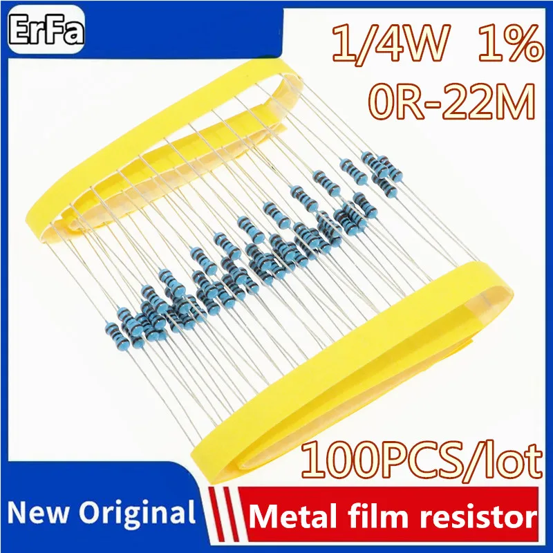 100pcs 1/4W 1% Metal film resistor 0R~22M 10R 22R 1R 6.8R 1K 2.2K 4.7K 6.8K 10K 33K 68K 100K 6 ...