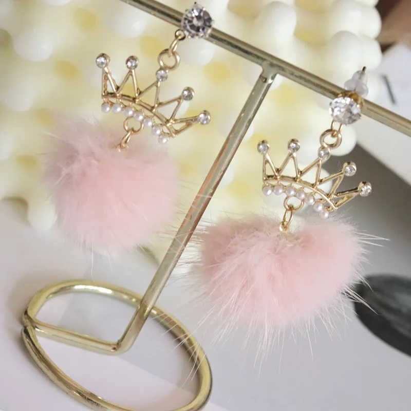 Autumn-Winter-Pink-Mink-Fur-Fluffy-Hairball-Dangle-Earrings-For-Women ...
