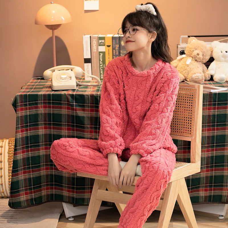 Autumn-and-winter-girls-pajamas-coral-velvet-thickened-long-haired ...