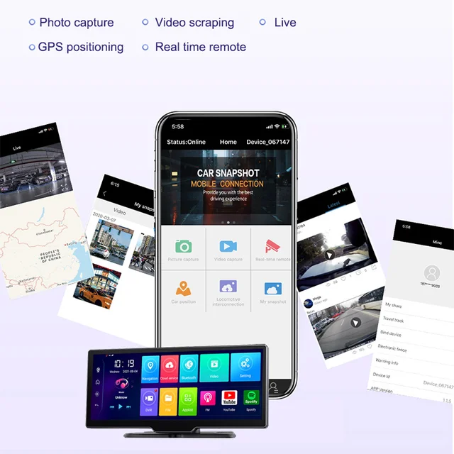 OBDPEAK Q98s 4GB+32GB Car Dash Cam DVR Recorder Dashboard 10.26" 4G Wifi GPS Navigation Dual ...