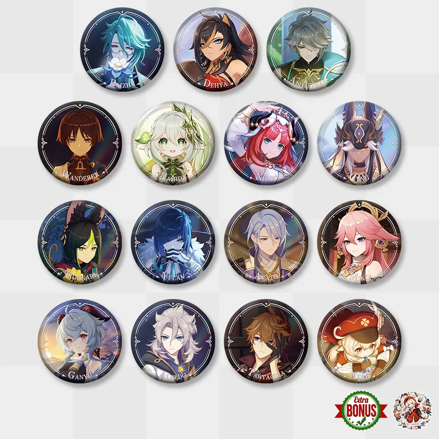 Genshin-Impact-Badge-Baizhu-Alhaitham-Dehya-Wanderer-Nahida-Nilou-Cyno-Tighnari-Yelan-Ayato-Miko ...