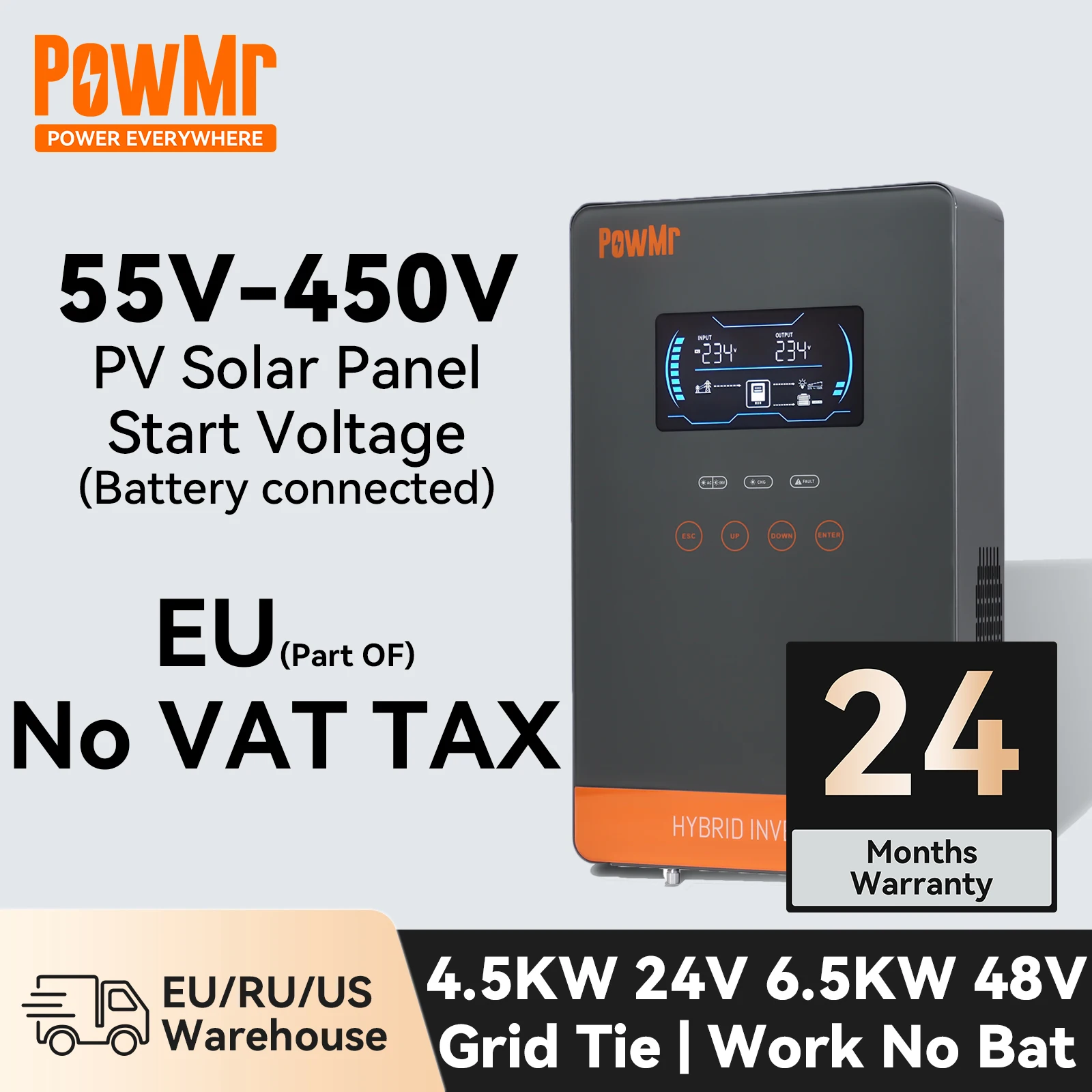 PowMr 48V 6.5KW 24V 4.5KW Solar Inverter Hybrid MPPT 130A 150A Pure ...