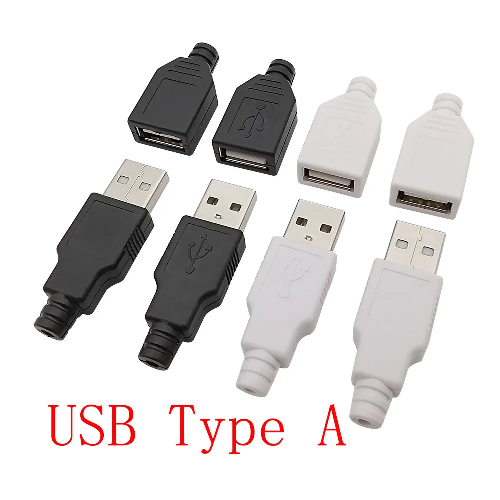 5Pcs-USB-Type-A-Male-Plug-Female-Socket-4-Pin-Connector-With-Black ...