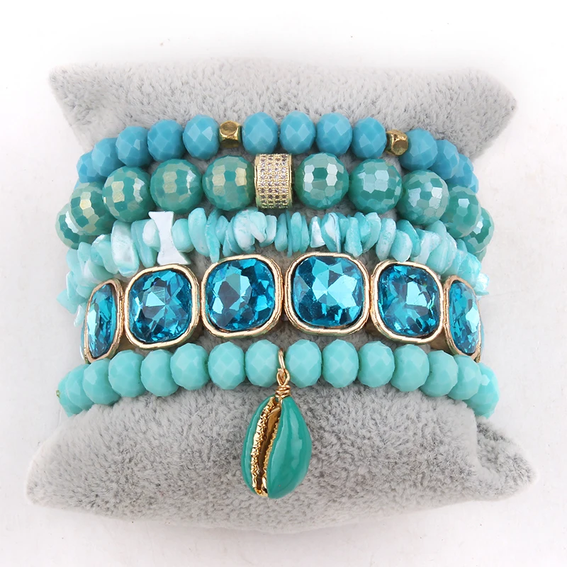 Rh Fashion Boho Multi 5pc Beaded Aqua Stack Bracelet Sets For Women Bohemian Jewelry Gift ...