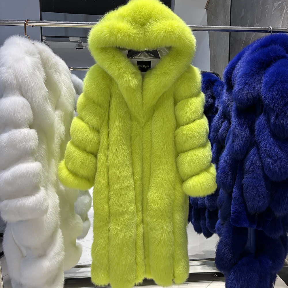 YOLOAgain 2025 Winter Warm Long Luxury Hooded Real Fox Fur Jacket Coat ...