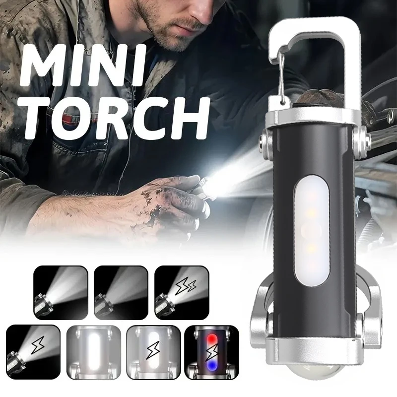 Mini Rechargeable Keychain Flashlights 800LM EDC COB Work Light Torch ...