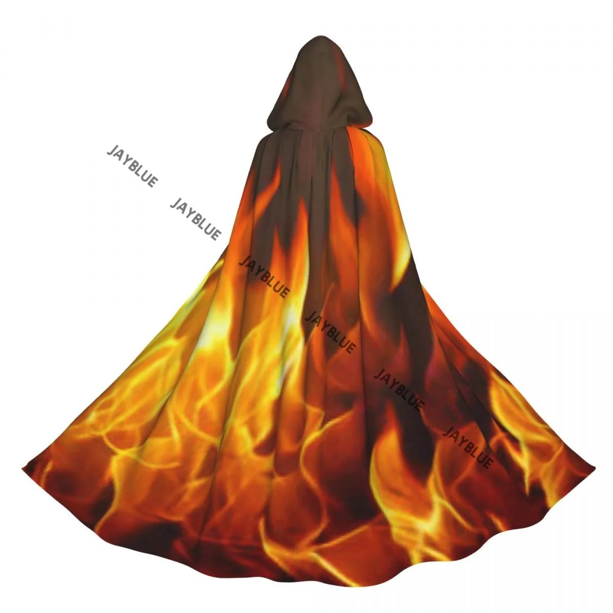 Fire Flames Pattern Hooded Cloak Polyester Unisex Witch Cape Costume ...
