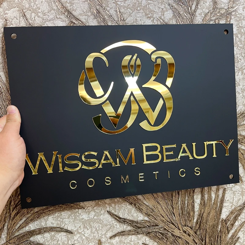 3D Custom Acrylic Business Logo Sign Gold Silver 30*40cm Front Office ...