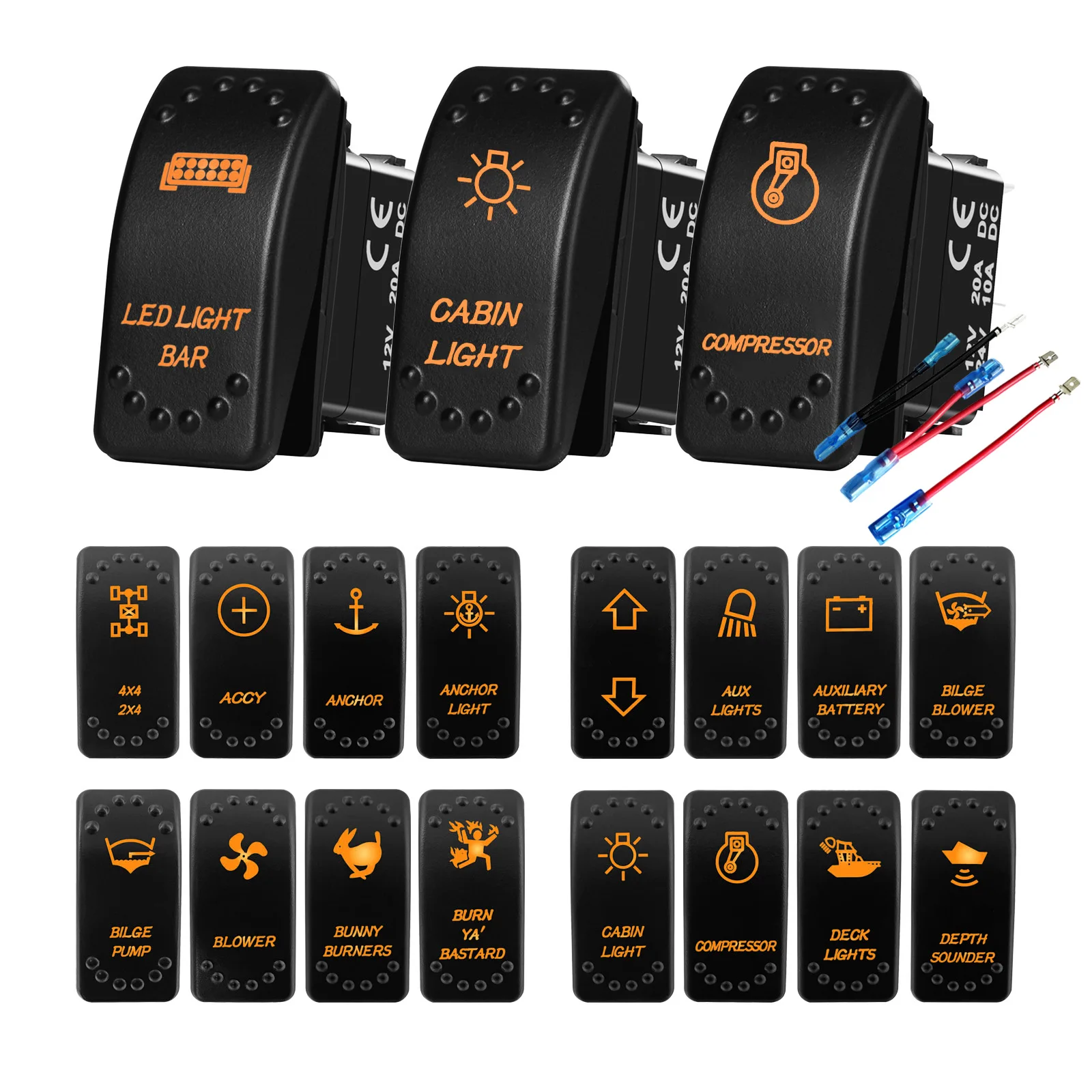 12V Marine Boat Rocker Switch Waterproof Amber Led Light Bar Latching ...