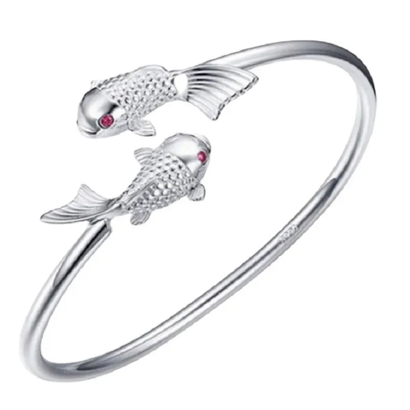 Vintage Silver Color Double Koi Fish Bangle Cuff Bracelet for Women ...