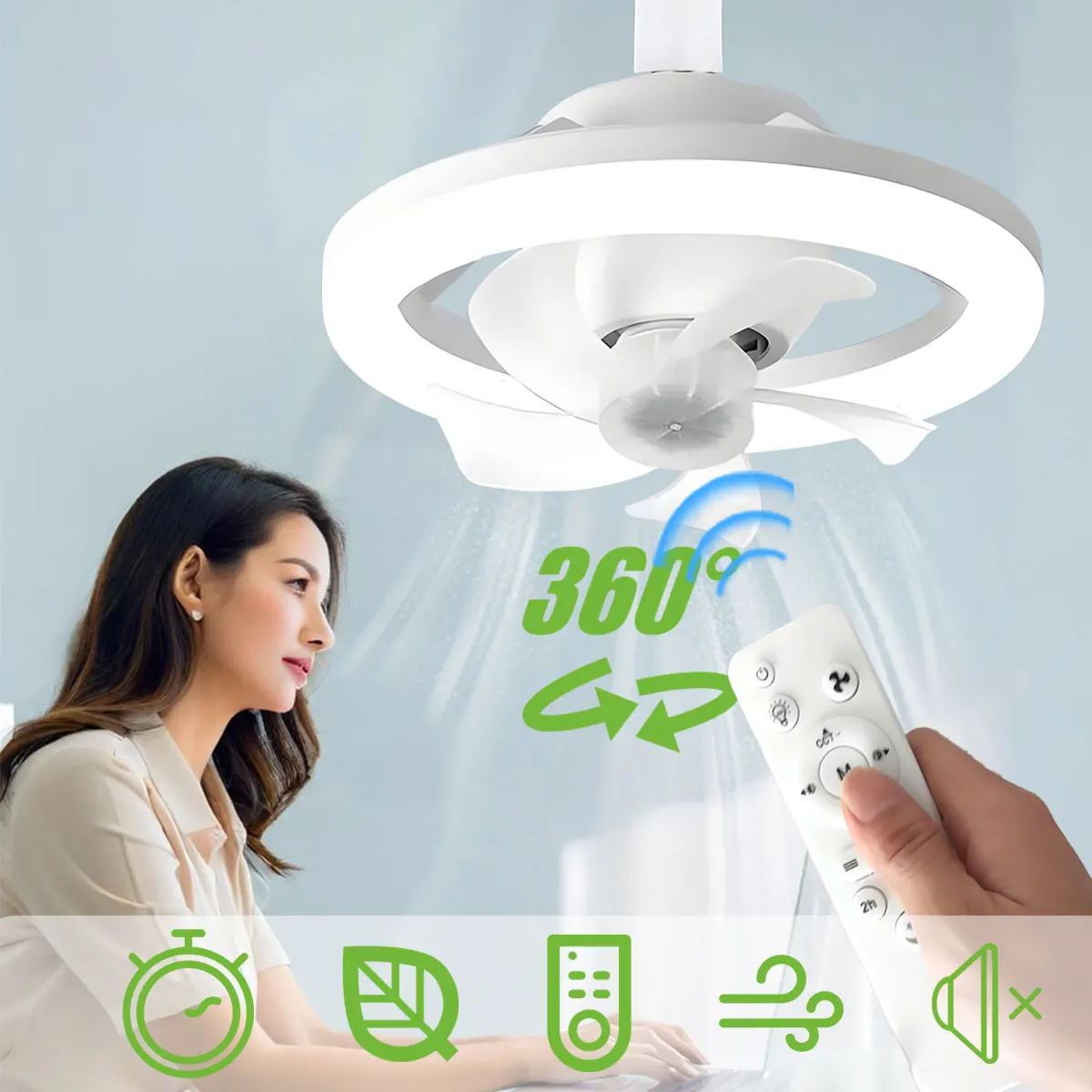 360°Rotating E27 Ceiling Fan Bulb LED Light with Remote Dimmable ...