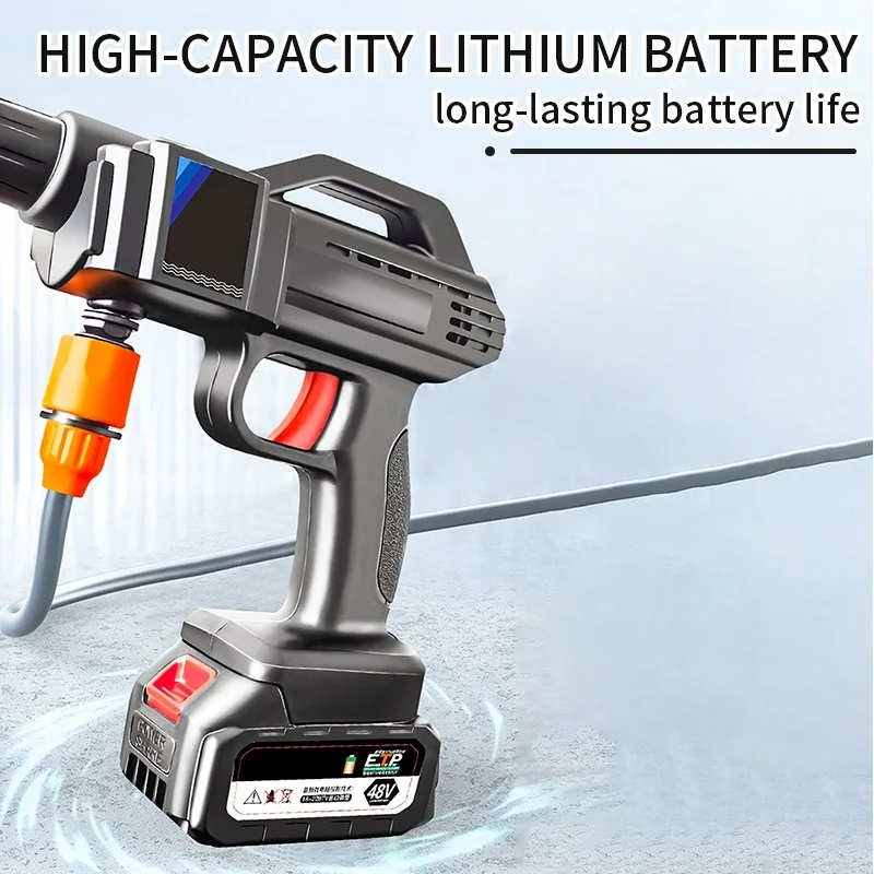 RUMOCOVO® 2pcs batterie Pistolet à eau de lavage de voiture, batterie au lithium sans fil 48V ...