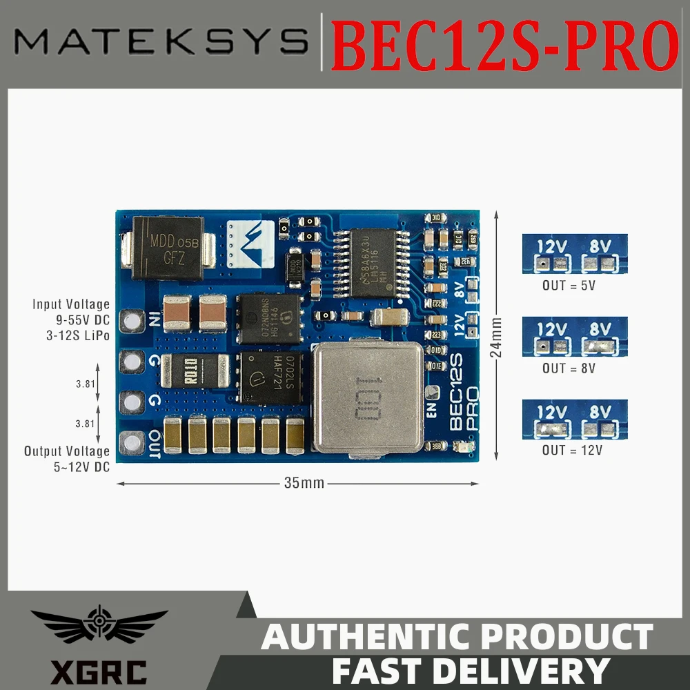 MATEK BEC12S-PRO 9-55V TO 5V/8V/12V-5A Voltage Regulator BEC Power ...
