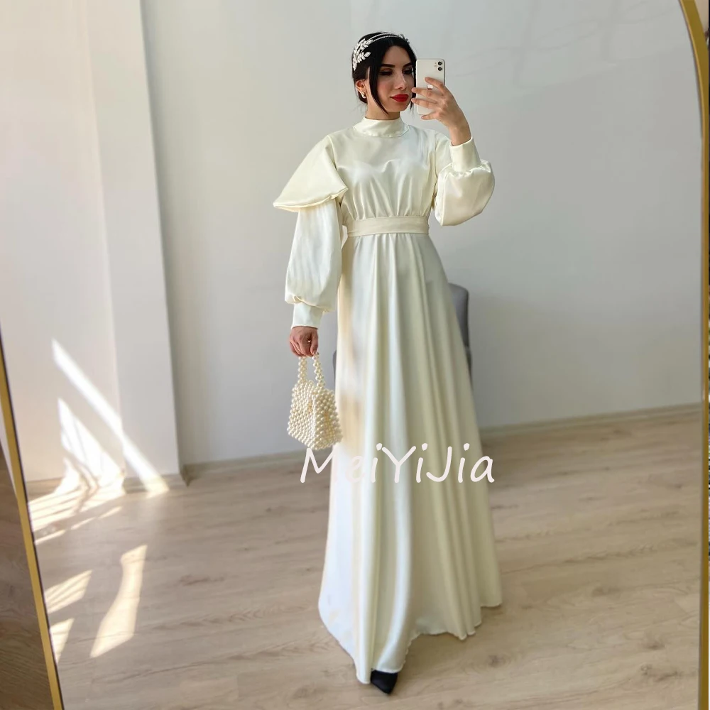 Meiyijia-Evening-Dress-High-Neck-Ruffle-A-Line-Crepe-Sash-Simple-Saudi ...