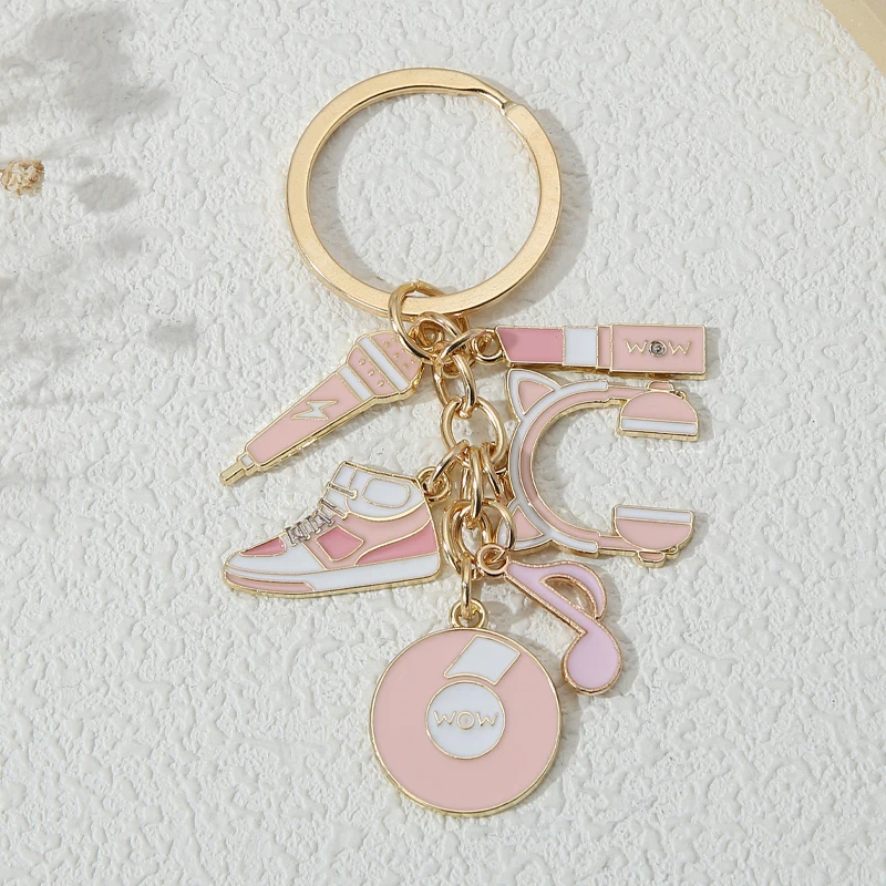 Cute-Enamel-Keychains-Cartoon-Lovely-CD-Microphone-Headset-Shoes-Note ...