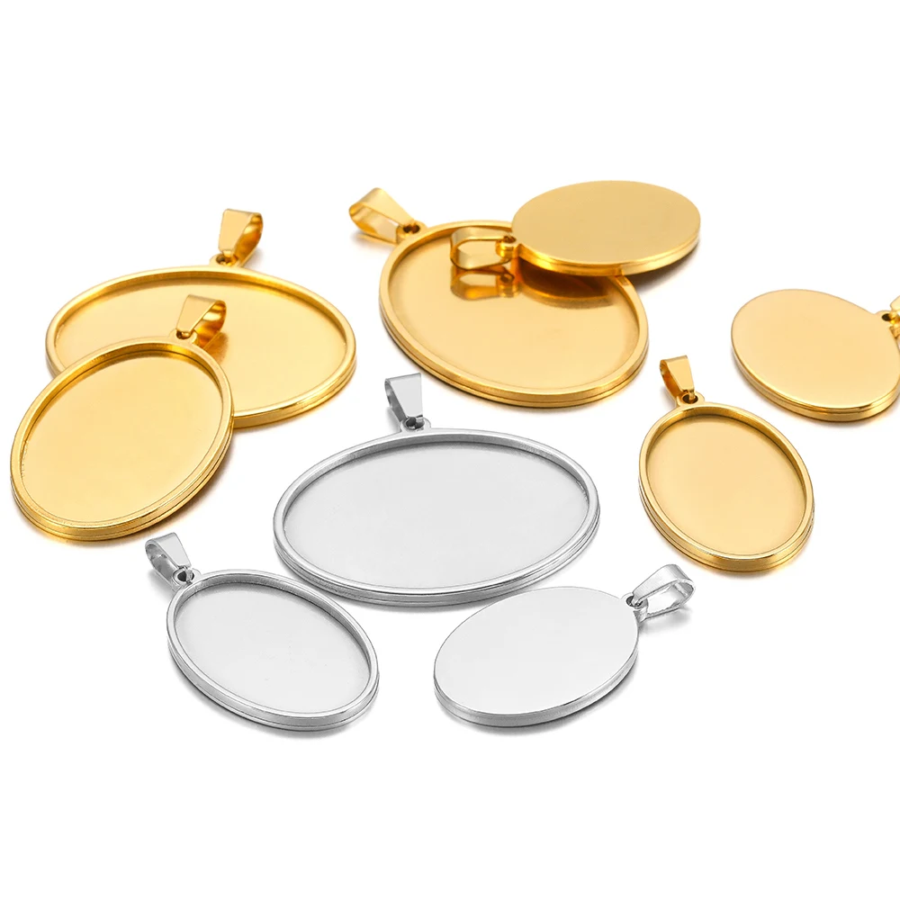 5pcs 18k Gold Oval Shape Pendant Base Stainless Steel Cabochon Base ...