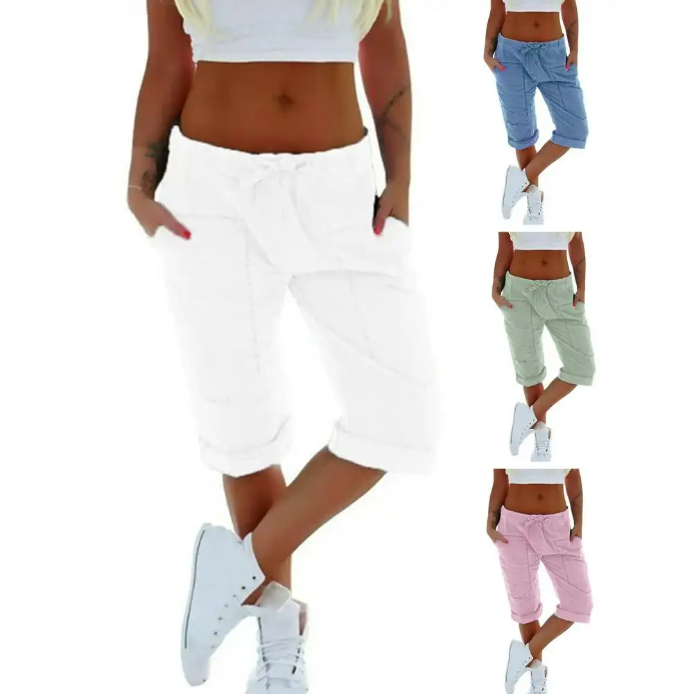 Women-Pants-Summer-Ladies-3-4-Trousers-Casual-Solid-Color-Low-Rise ...