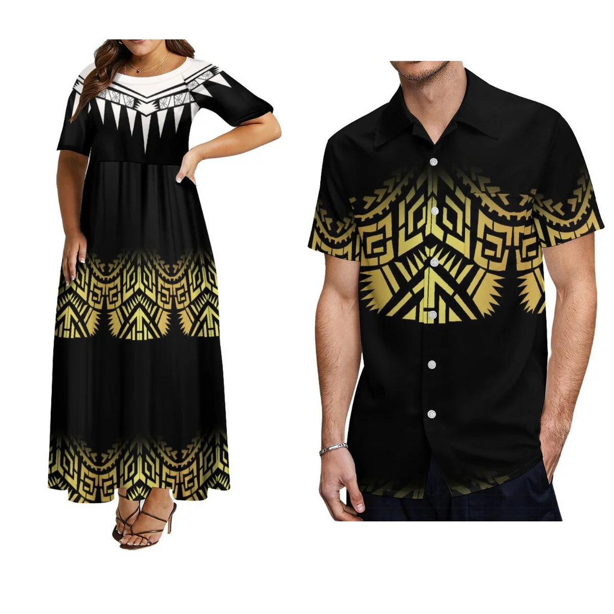 Stylish Women'S Crew-Neck Dress Samoan Dress And Men'S Aloha Shirt ...