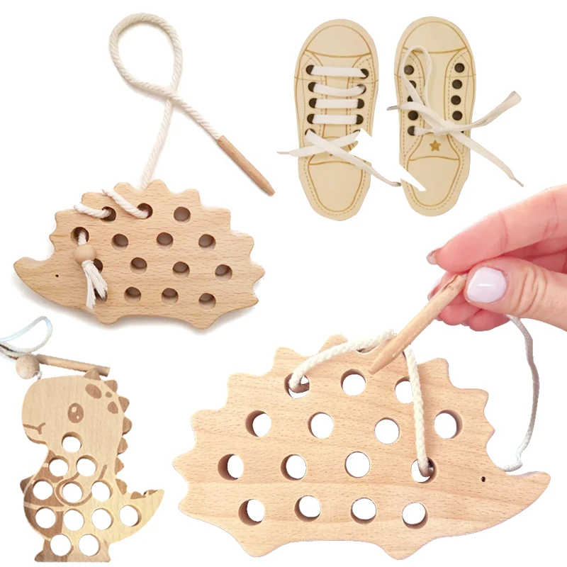 Wooden-Hedgehog-Threading-Board-Kids-Montessori-Toys-Beech-Wooden ...