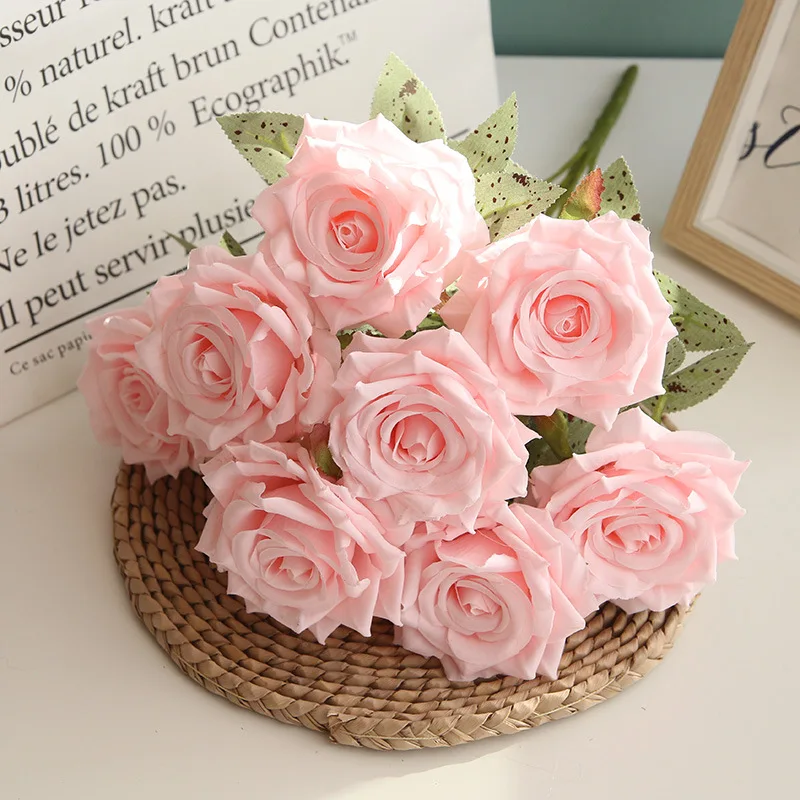 Silk-Pink-Rose-Bouquet-Artificial-Roses-Wedding-Bride-with-Flower-Home ...