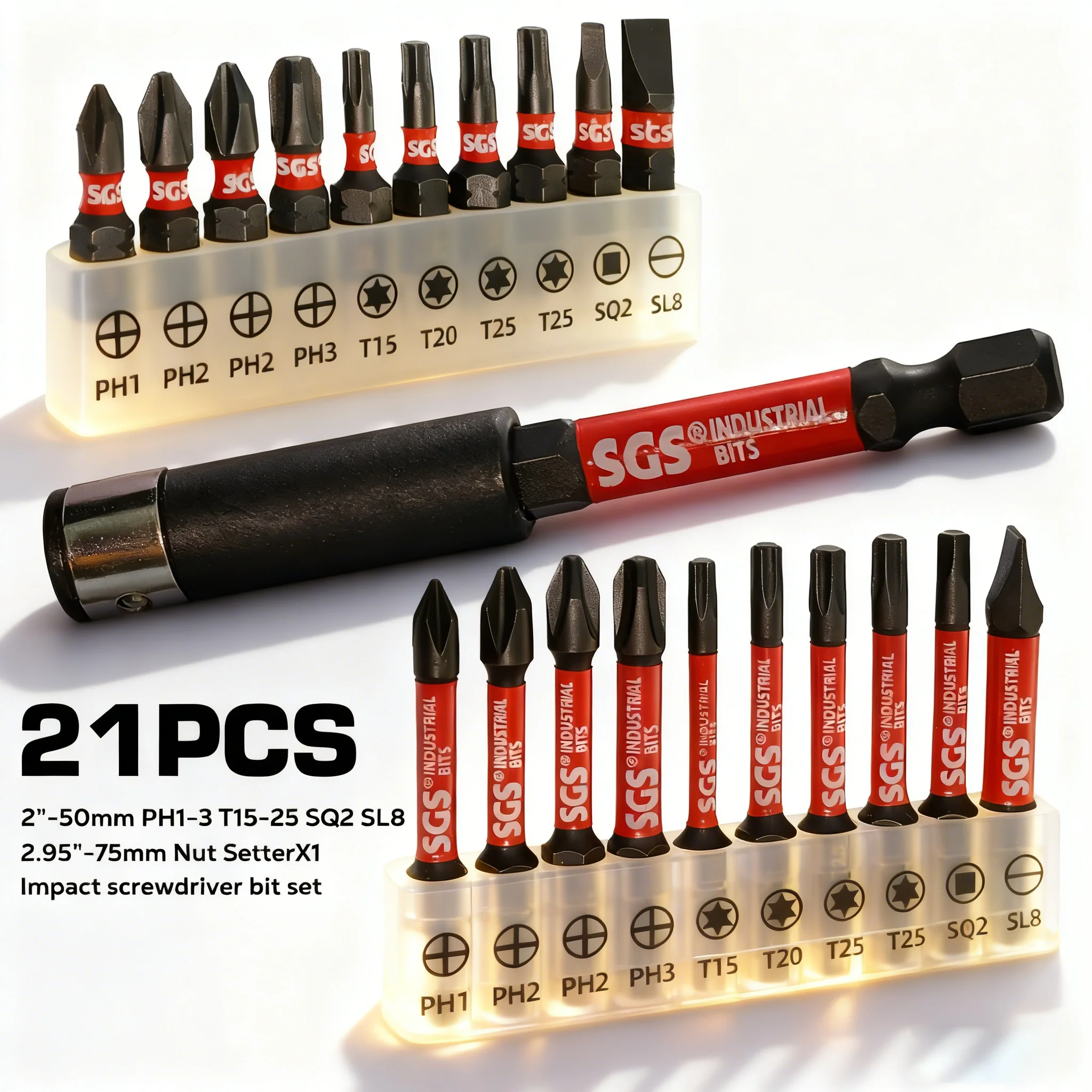 25/50mm Ph/T/Sl/Sq Impact Screwdriver Bit Set with Socket, Non-Slip ...