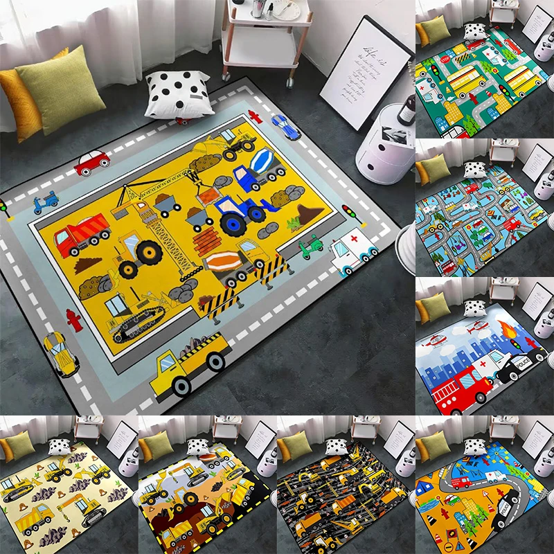 Construction-Rugs-for-Boys-Room-Construction-Play-Non-Slip-Flannel ...