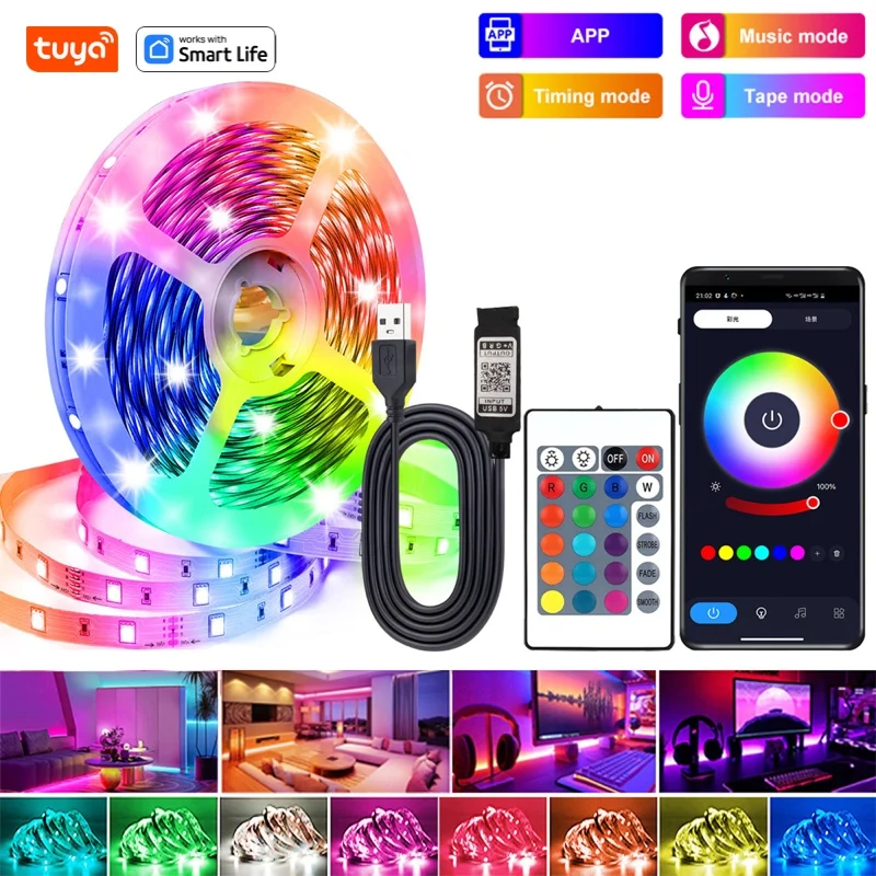 Tuya-Led-Strip-Lights-RGB-5050-5V-1M-20M-with-App-Control-and-Remote ...