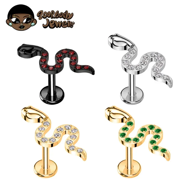 ASTM-F136-Titanium-Piercing-Viper-Snake-CZ-Labret-Cartilage-Earring ...