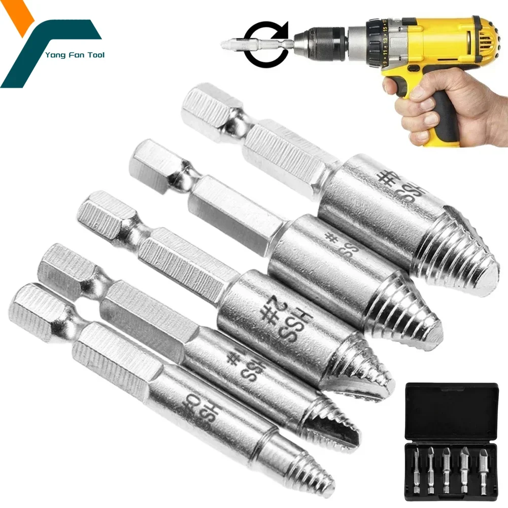 5Pcs Damaged Screw Extractor Drill Bit Broken Bolt Nut Metal Remover ...
