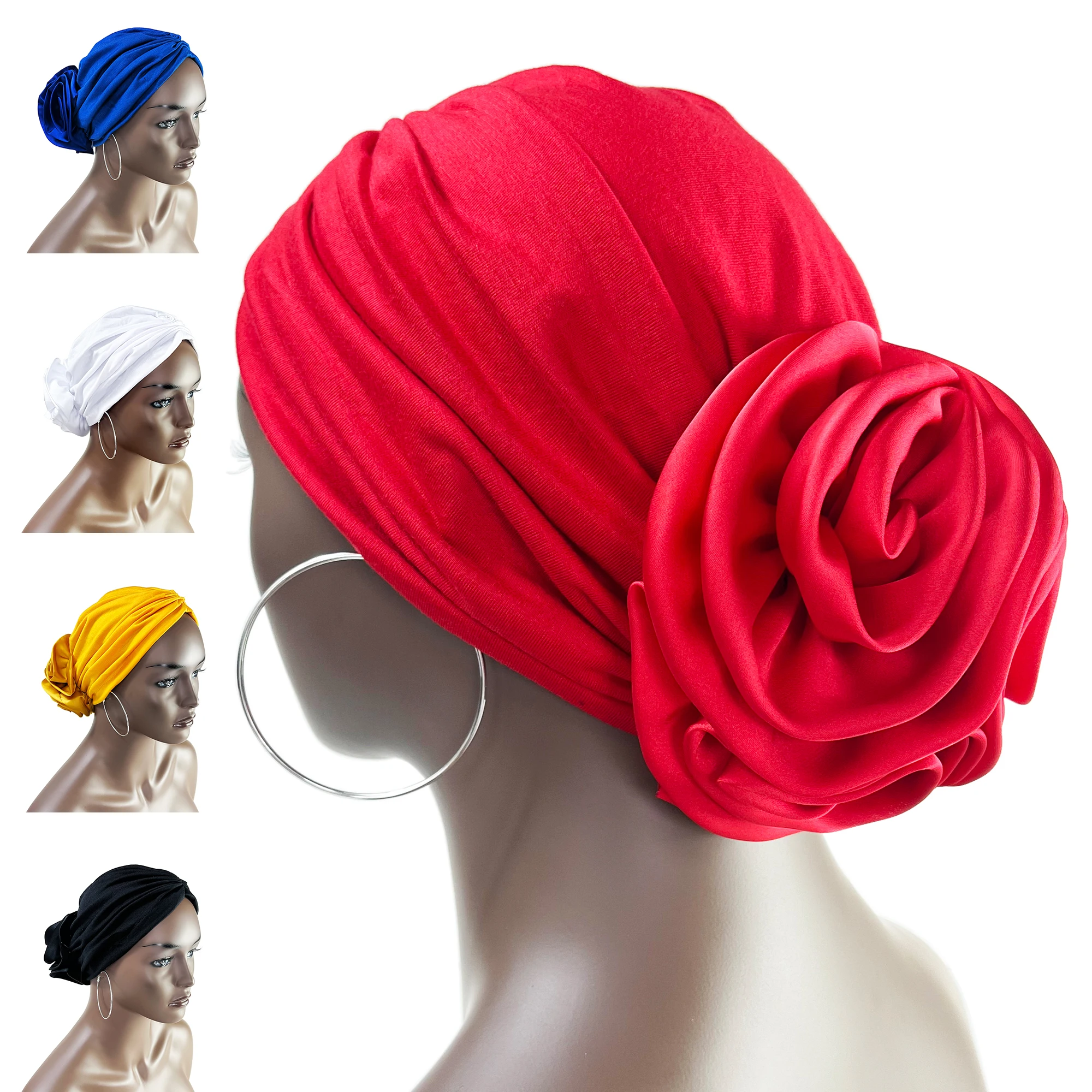 Stretch-Bandana-Head-Wrap-Satin-Floral-Women-Party-Turban-Headwear-Cap ...
