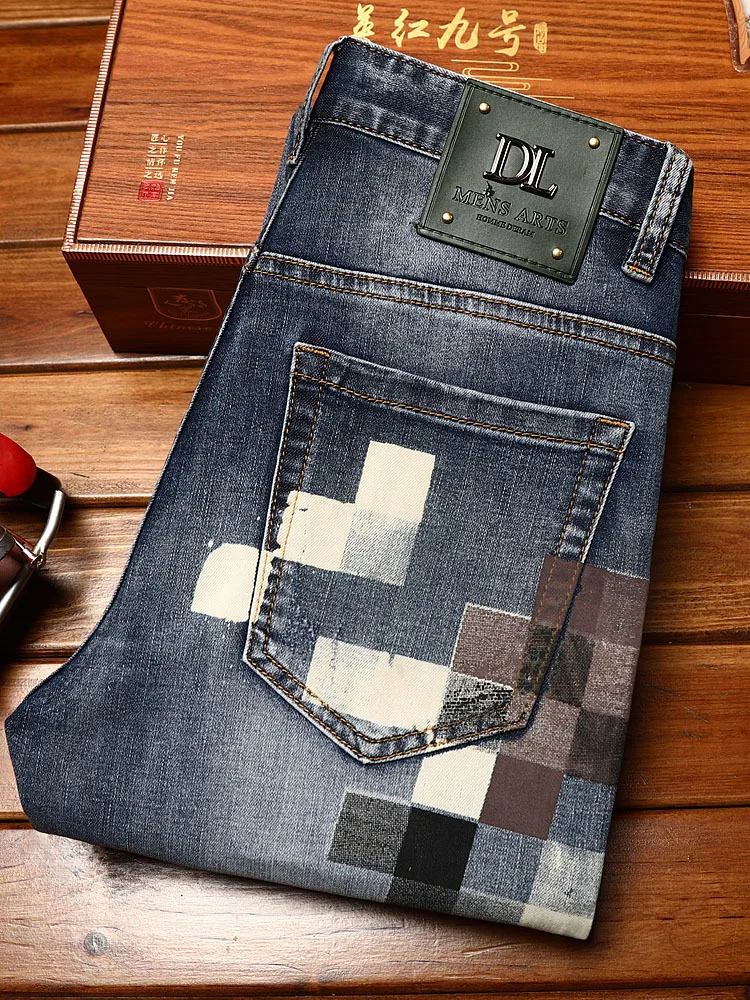 Jeans-masculino-estampado-em-mosaico-cal-a-jeans-fina-justa-e-de-perna ...