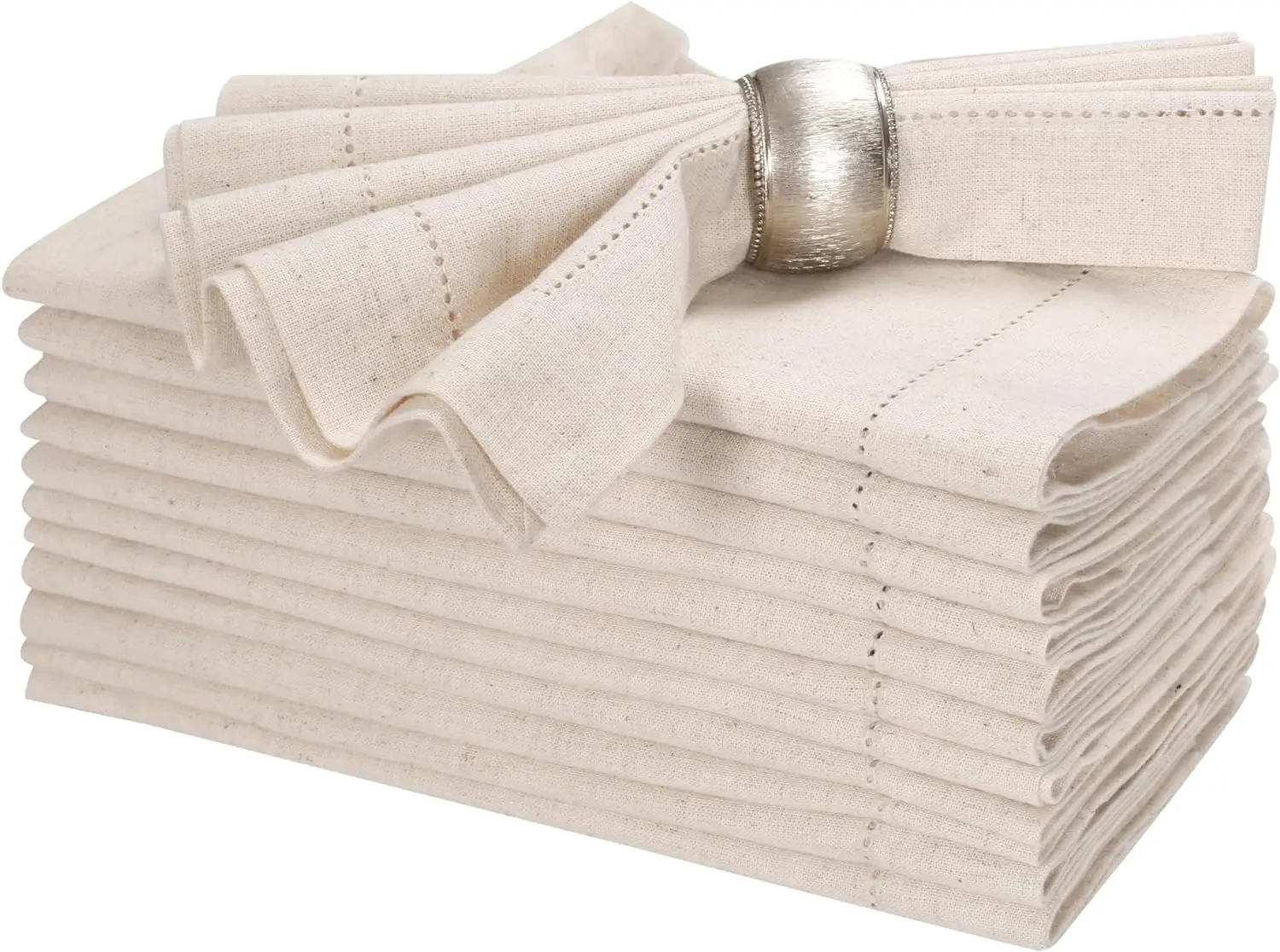 12 Pieces Flax Linen Napkins Hemstitched Linen Napkins Dinner Cloth ...