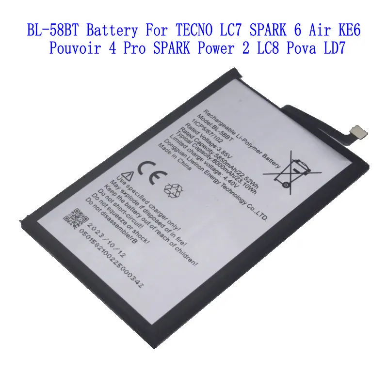 1x-New-6000mAh-BL-58BT-Battery-For-TECNO-LC7-SPARK-6-Air-KE6-Pouvoir-4 ...