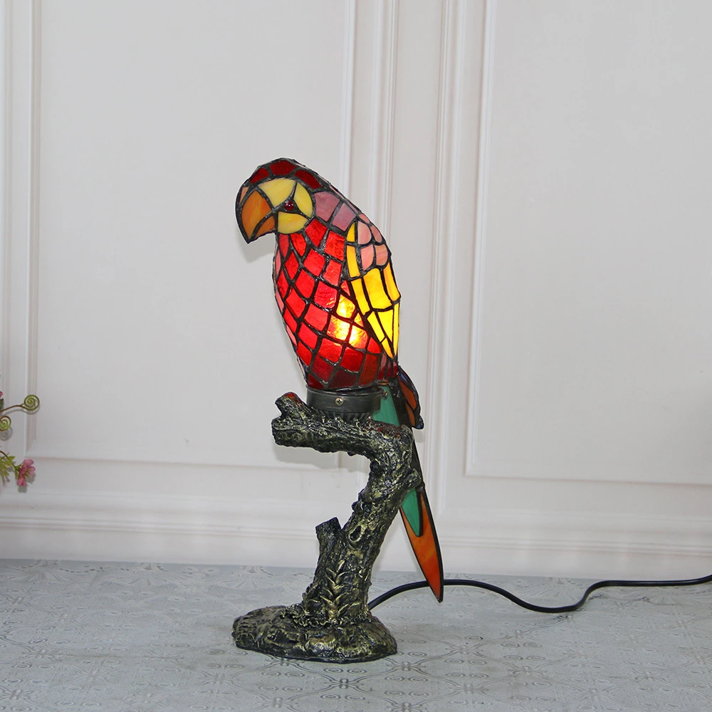 Tiffany Parrot Table Lamps Bedroom Restaurant Vintage Stained Glass ...