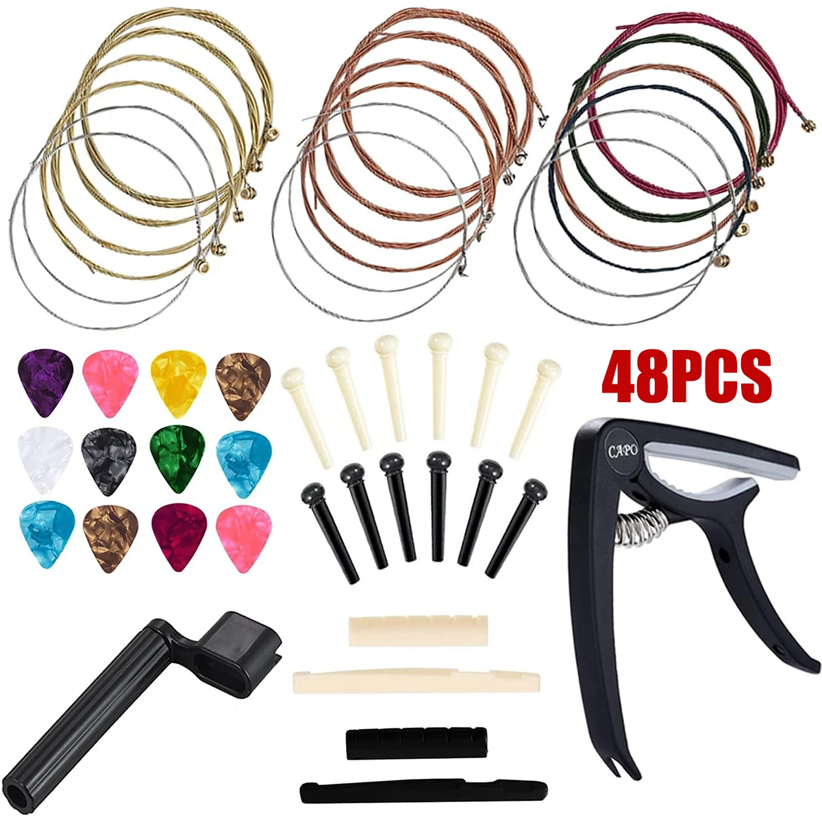 48Pcs Professional Guitar Accessories Kit for Beginners-Capo,Strings ...
