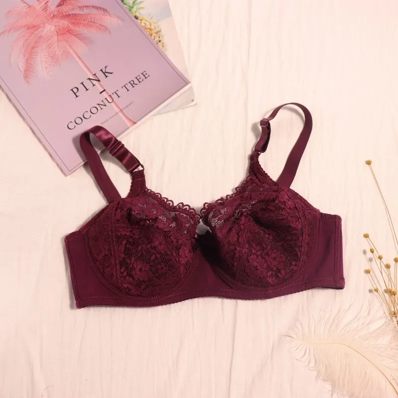 Soutien-gorge,brassière en dentelle de couleur unie pour femme,sous-vêtements sexy,grande taille ...