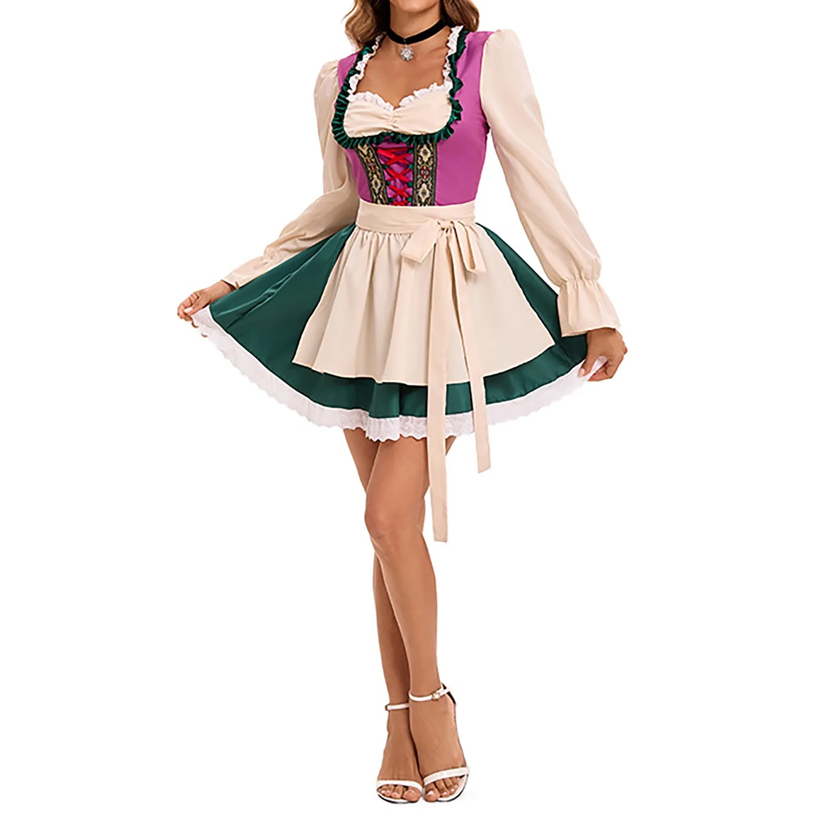 Traditional-German-Plaid-Dirndl-Dress-Oktoberfest-Costume-Cosplay ...