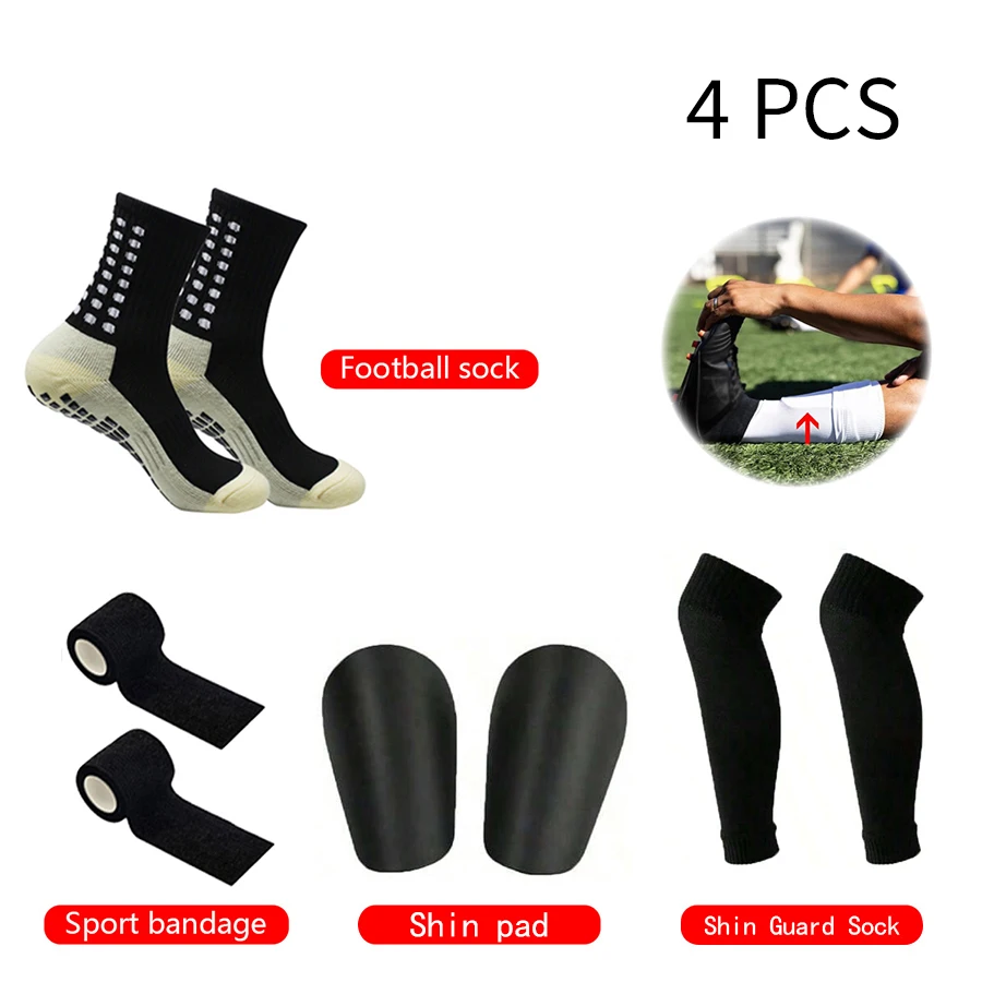 4PCS Set Non-Slip Grip Socks Soccer Socks Breathable Shin Guards Socks ...