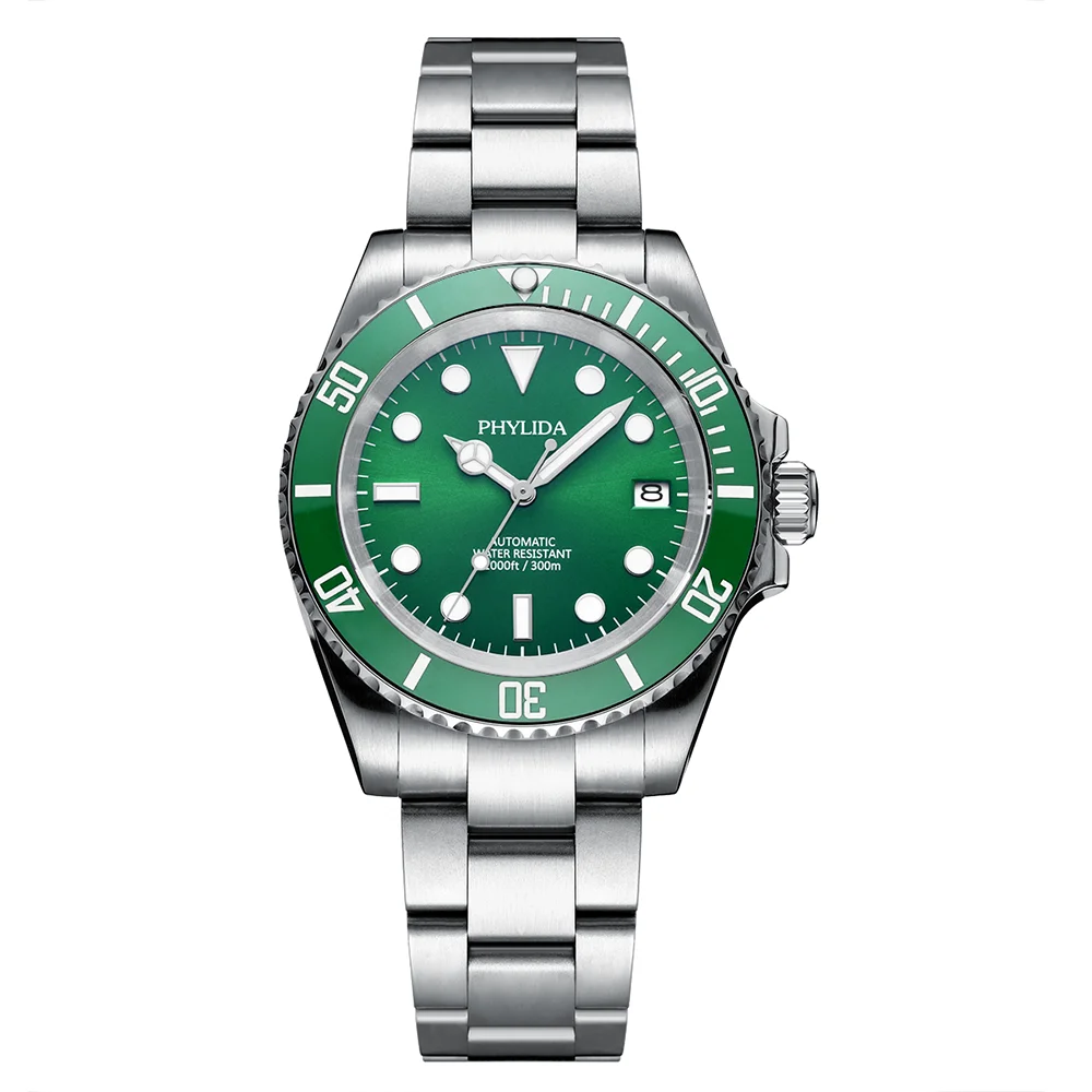 PHYLIDA-300M-Water-Resistant-40mm-Men-s-Green-Diver-Watch-Automatic ...