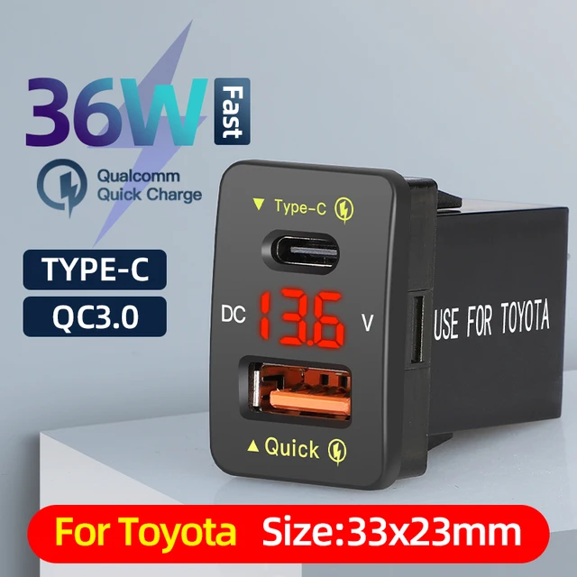 QC3.0 36W Usb C PD Port 12V/24V Car Charger Accessories Power Socket Adapter For Toyota Mobile ...