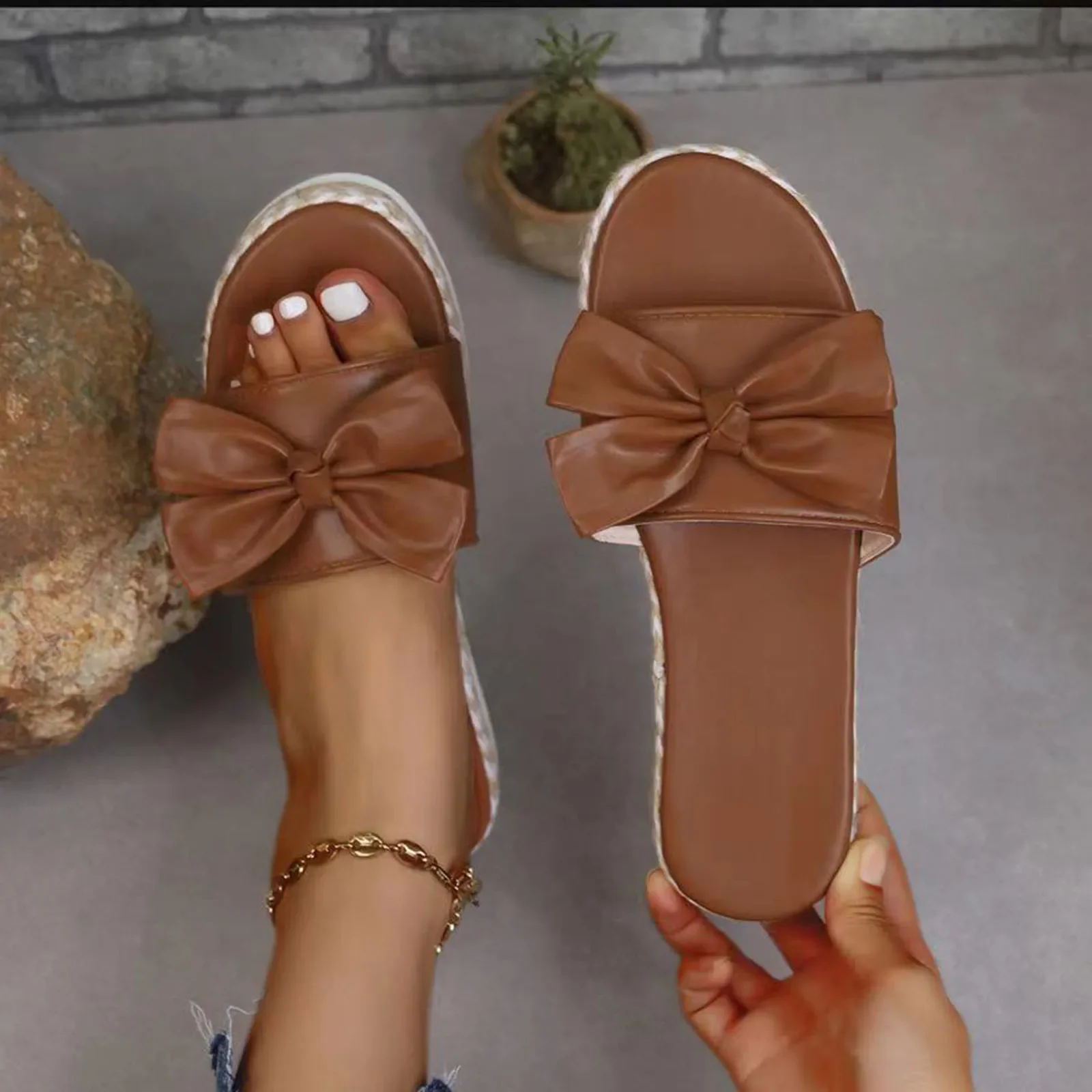 Slides-Women-Summer-New-Bow-knot-Slippers-Fashion-Flat-Large-Size-Candy ...