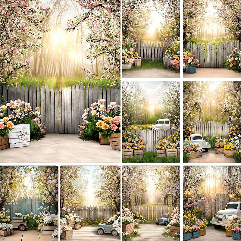 LS Photography Background Spring Floral Patio Fence Decoration Baby ...
