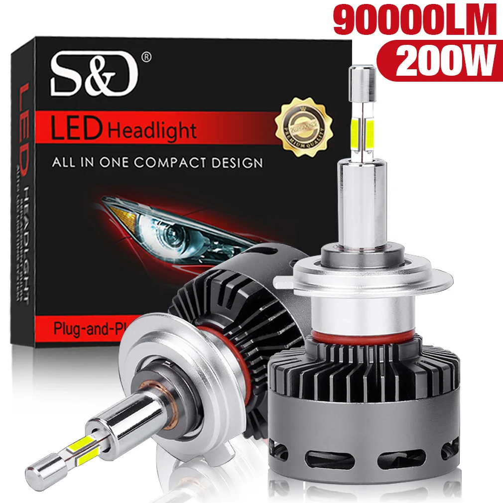 90000LM-4-Sides-Canbus-H7-Led-CSP-Car-Headlights-Bulbs-200W-360-Turbo ...
