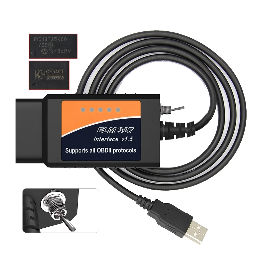 USB OBD 327 Cable With Switch for FoCCCu FORscan ELM Orange Label And ...