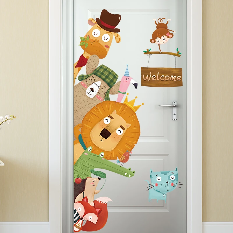 Welcome Lion Animal Wall Decals DIY Cartoon Home Decor Sticker for Kids ...