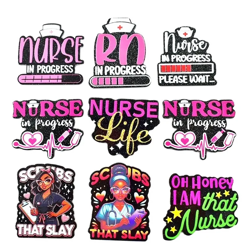 10PCS-Nurse-Scrubs-That-Slay-Glitter-Acrylic-Charms-Pendant-Fit-DIY-ID ...