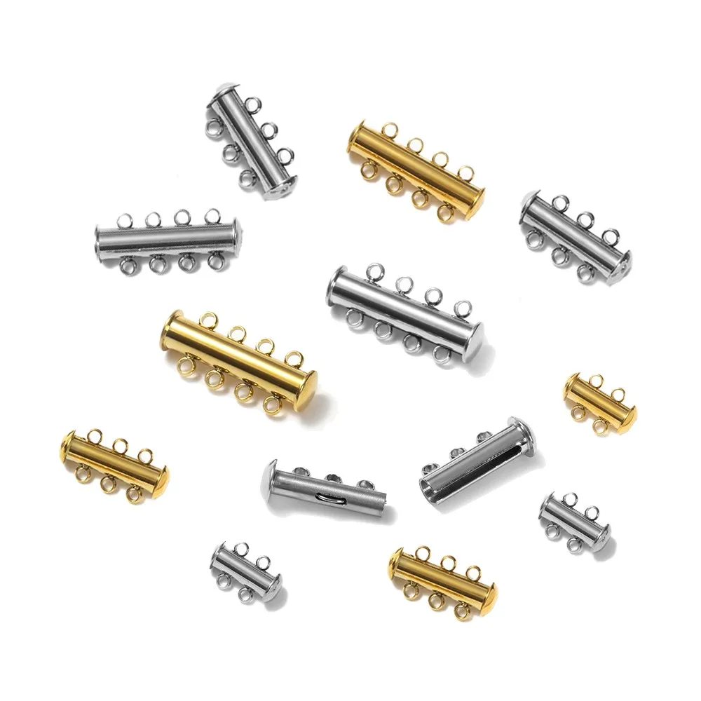 2pcs Stainless Steel Slide Lock Clasp Tube Necklace Multilayer Chain ...