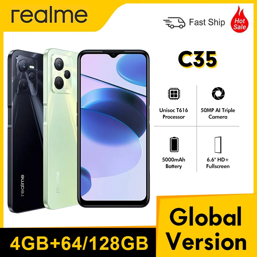 Realme teléfono inteligente C35 versión Global, Smartphone con NFC, pantalla FHD de 6,6 pulgadas ...
