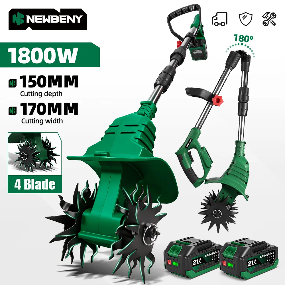 NEWBENY 1800W 170MM Electric Tiller Cultivator Cordless Portable Grass ...